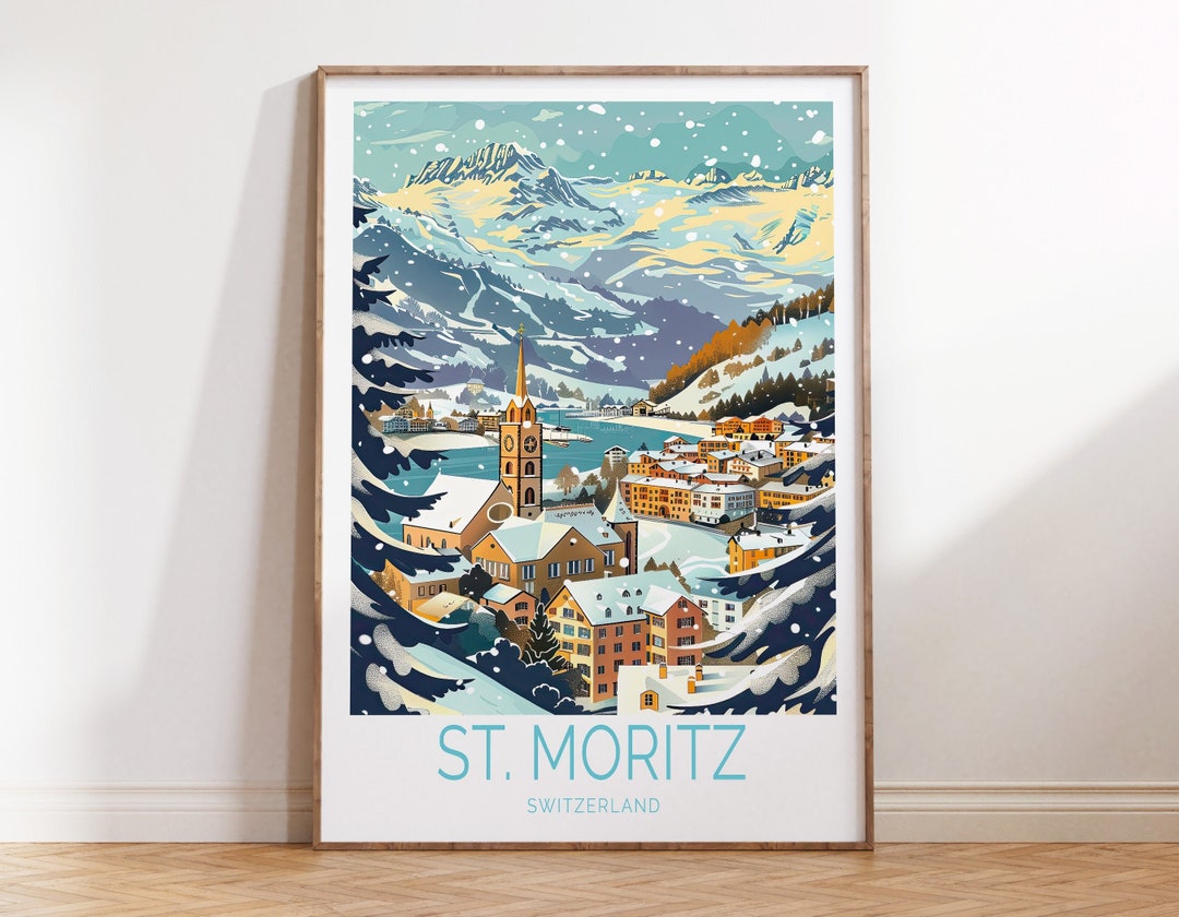 St. Moritz Poster, Switzerland Travel Wall Art, St. Moritz Ski Resort ...