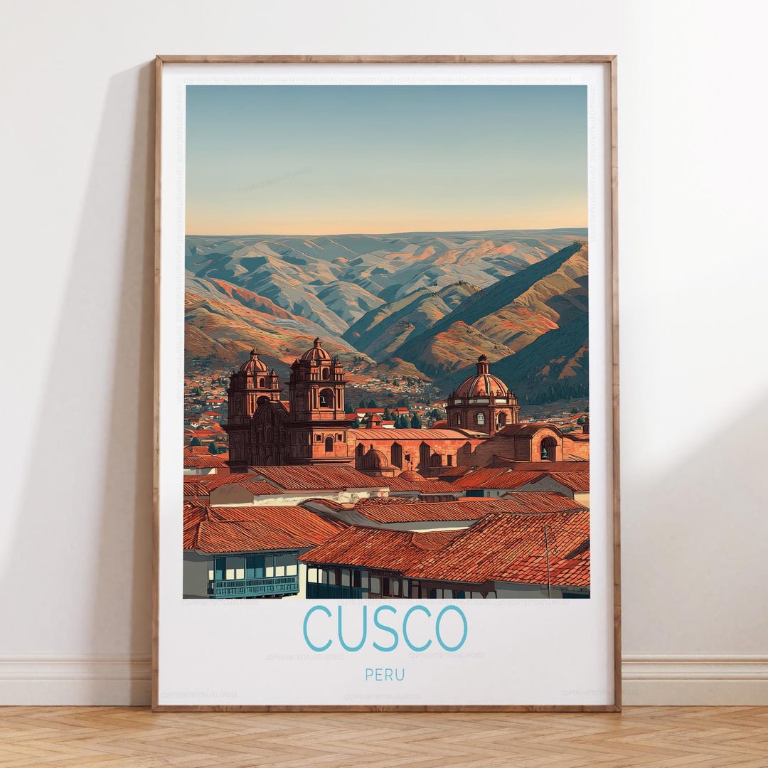 Cusco Peru Travel Poster Print – Andes Mountain City Illustration ...