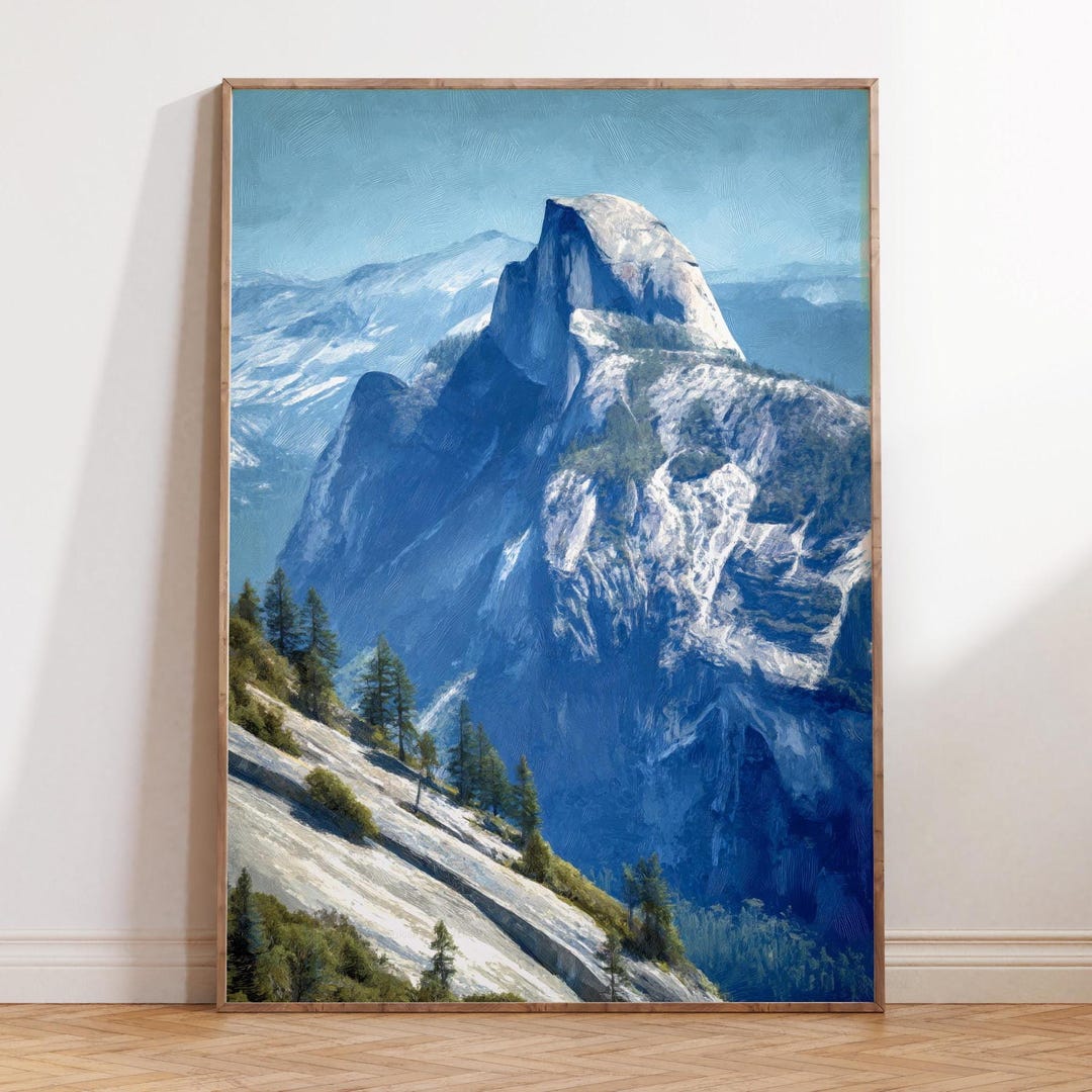 Oil Painting Mountain View, Half Dome California, Yosemite National ...