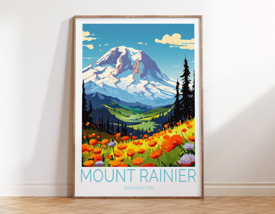 Mount Rainier Travel Print, National Parks Poster, Mount Rainier Poster ...