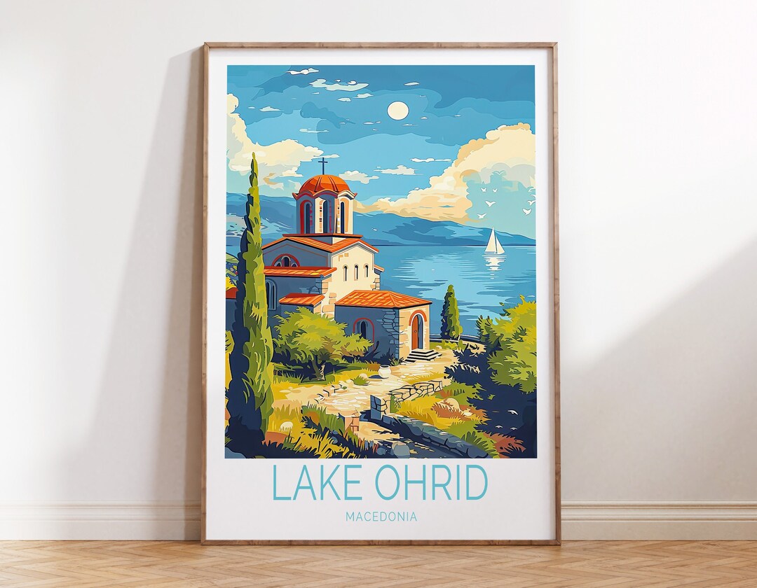 Lake Ohrid Travel Poster, Macedonia Travel Wall Art, Lake Ohrid Print ...