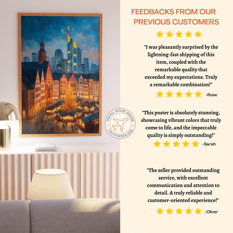 Oil Painting Travel Poster, Frankfurt Germany, Christmas Market Wall ...