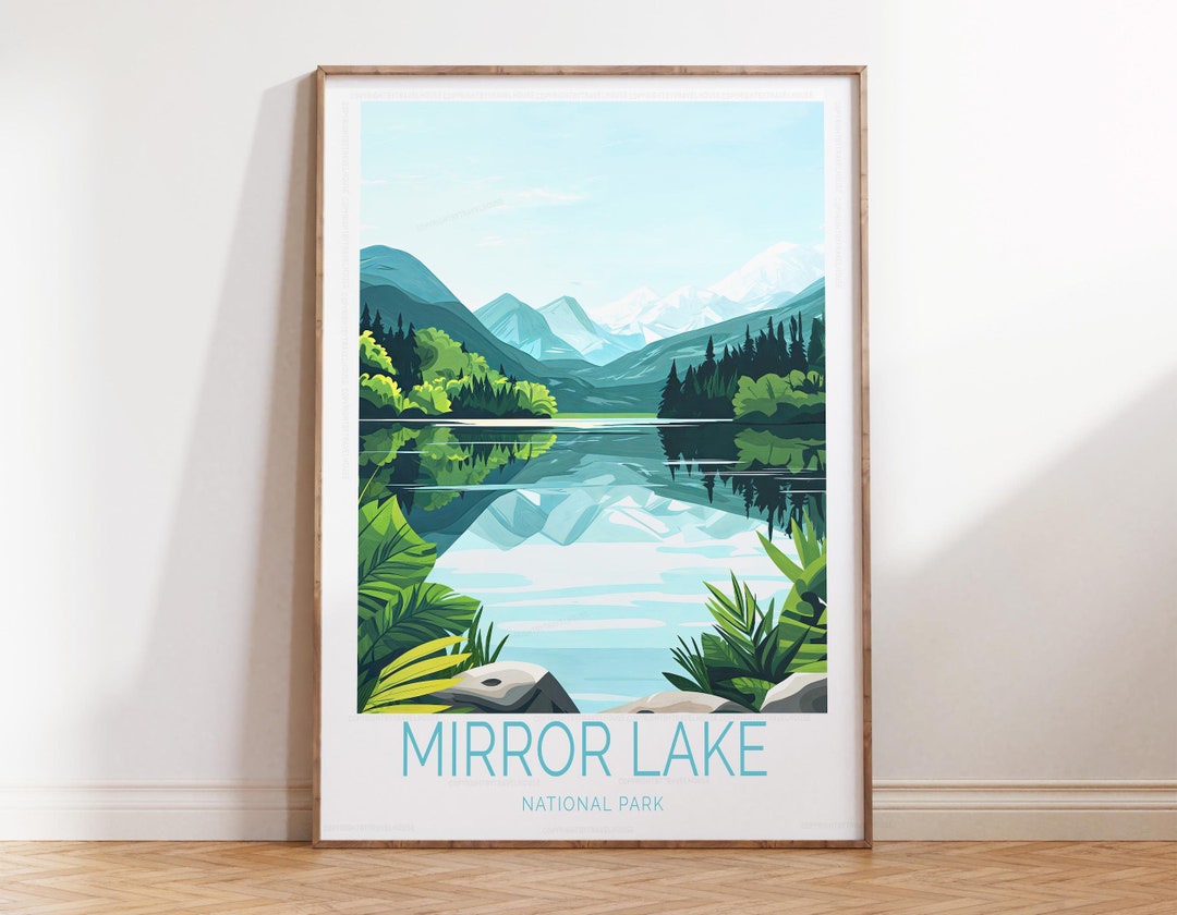 Mirror Lake Travel Poster, Mirror Lake National Park Travel Print ...