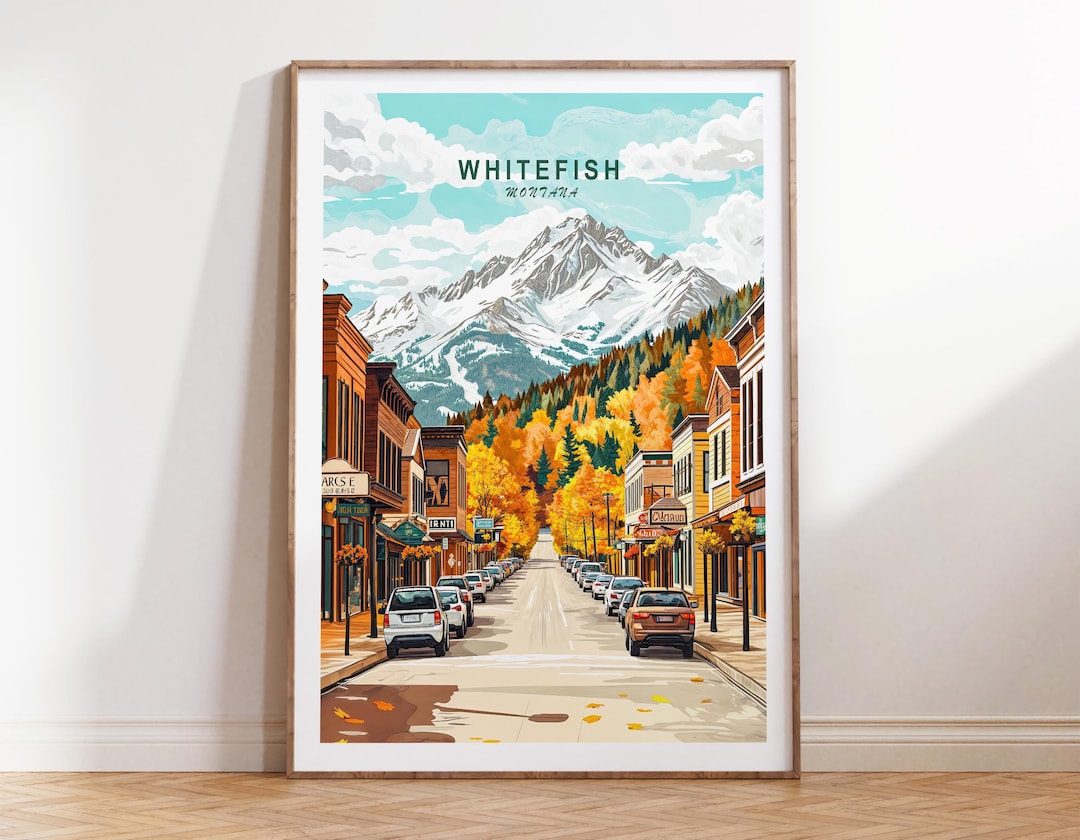 Whitefish Montana Poster, Montana Travel Wall Art, Whitefish Travel ...
