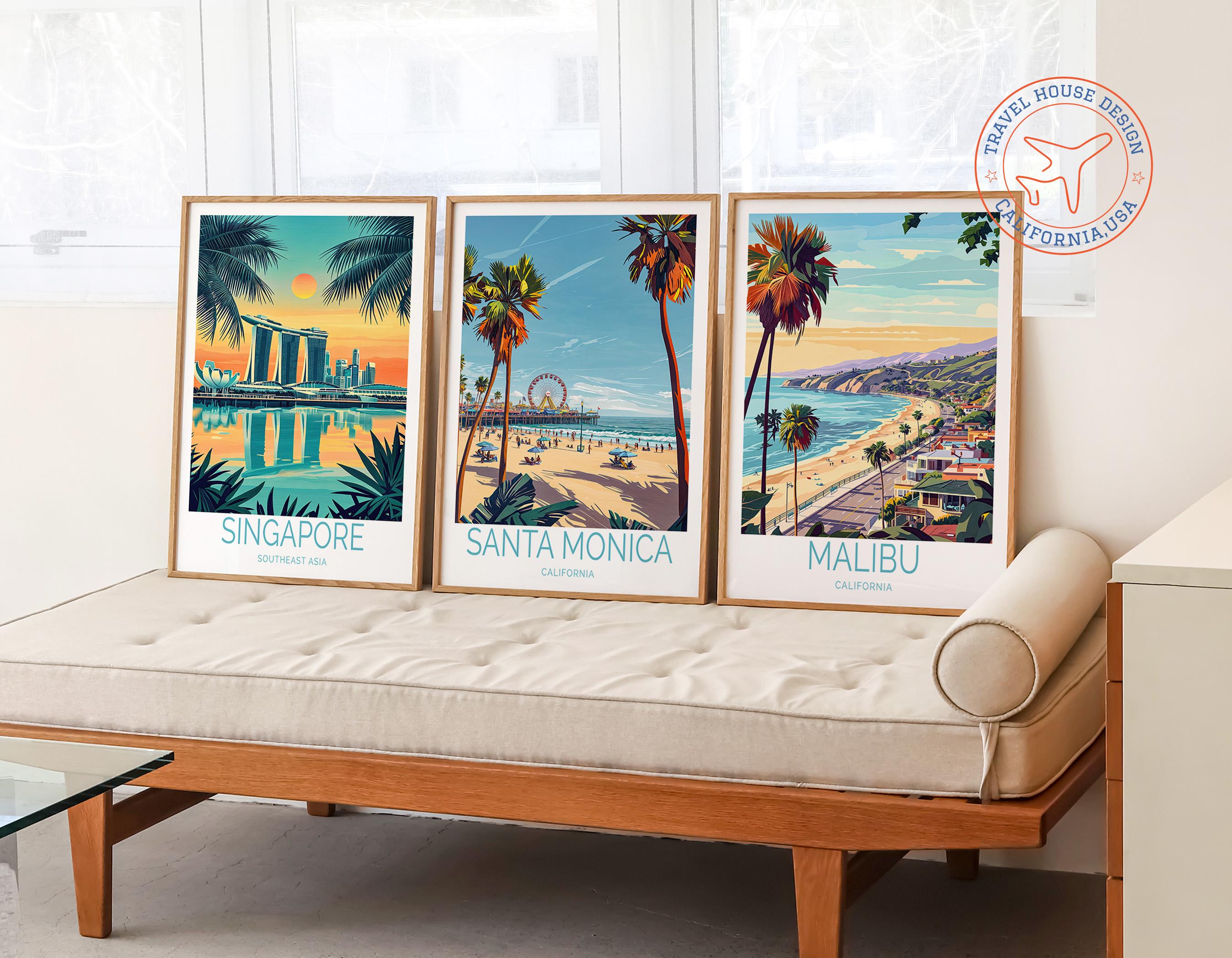 Santa Monica California Travel Poster, California Wall Art, Santa ...