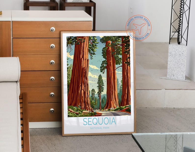Sequoia Travel Poster, National Park Travel Gifts, Sequoia Wall Art ...