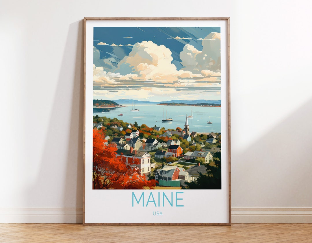 Maine USA Travel Poster, Augusta Maine State Travel Wall Art, Maine ...