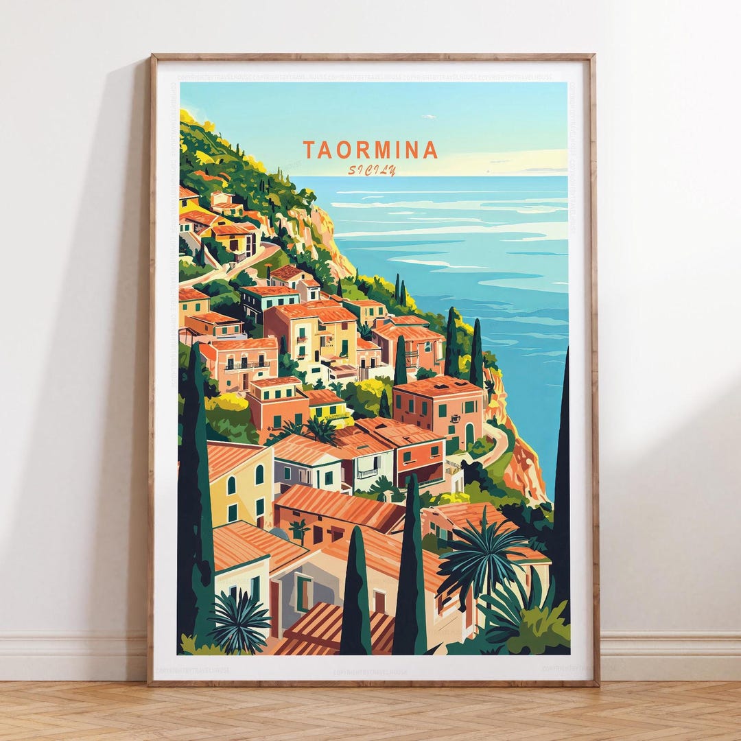 Taormina Sicily Travel Poster, Sicily Wall Art Print, Taormina Travel ...