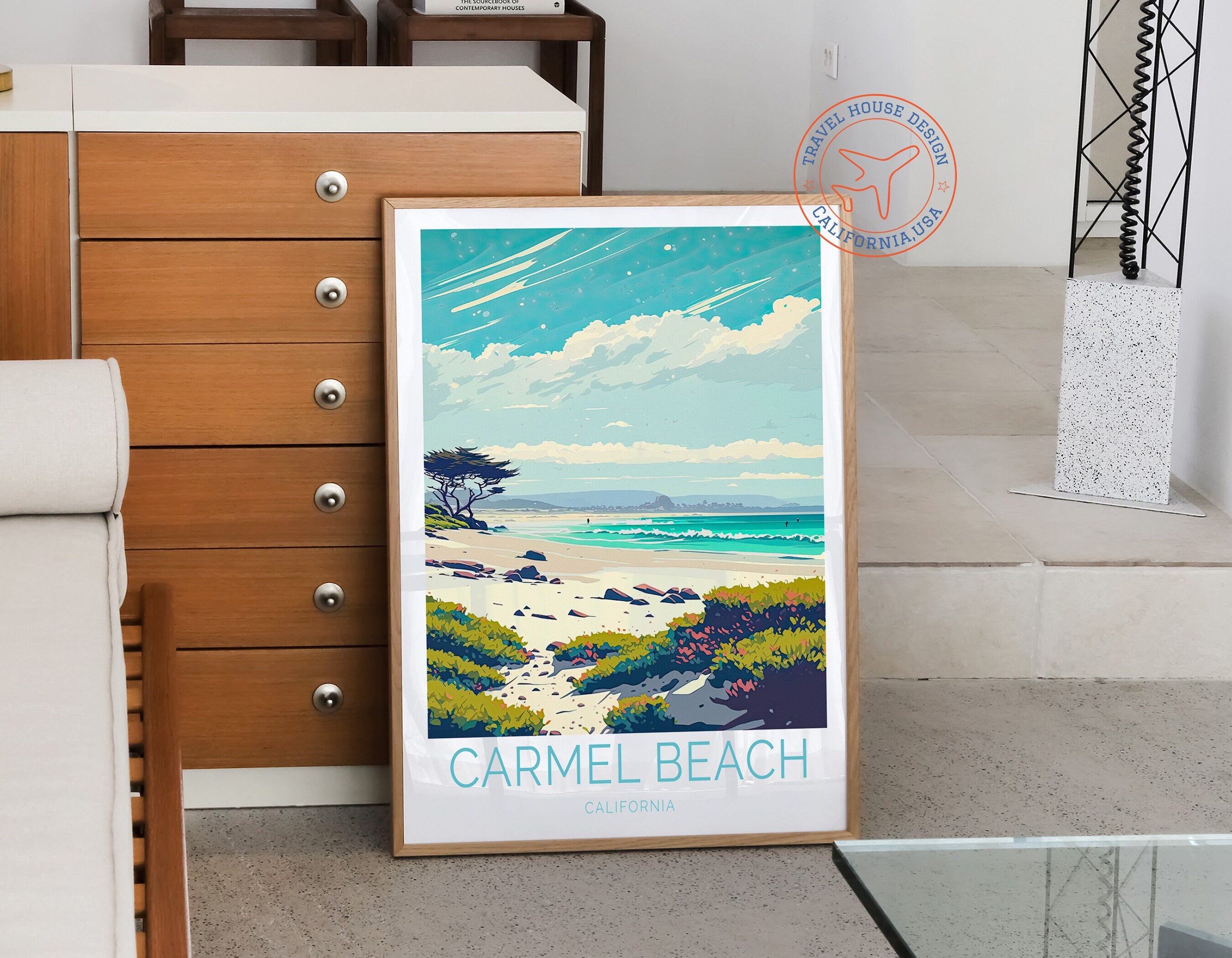 Carmel Beach California Travel Poster, Carmel Beach Big Sur Coastal ...