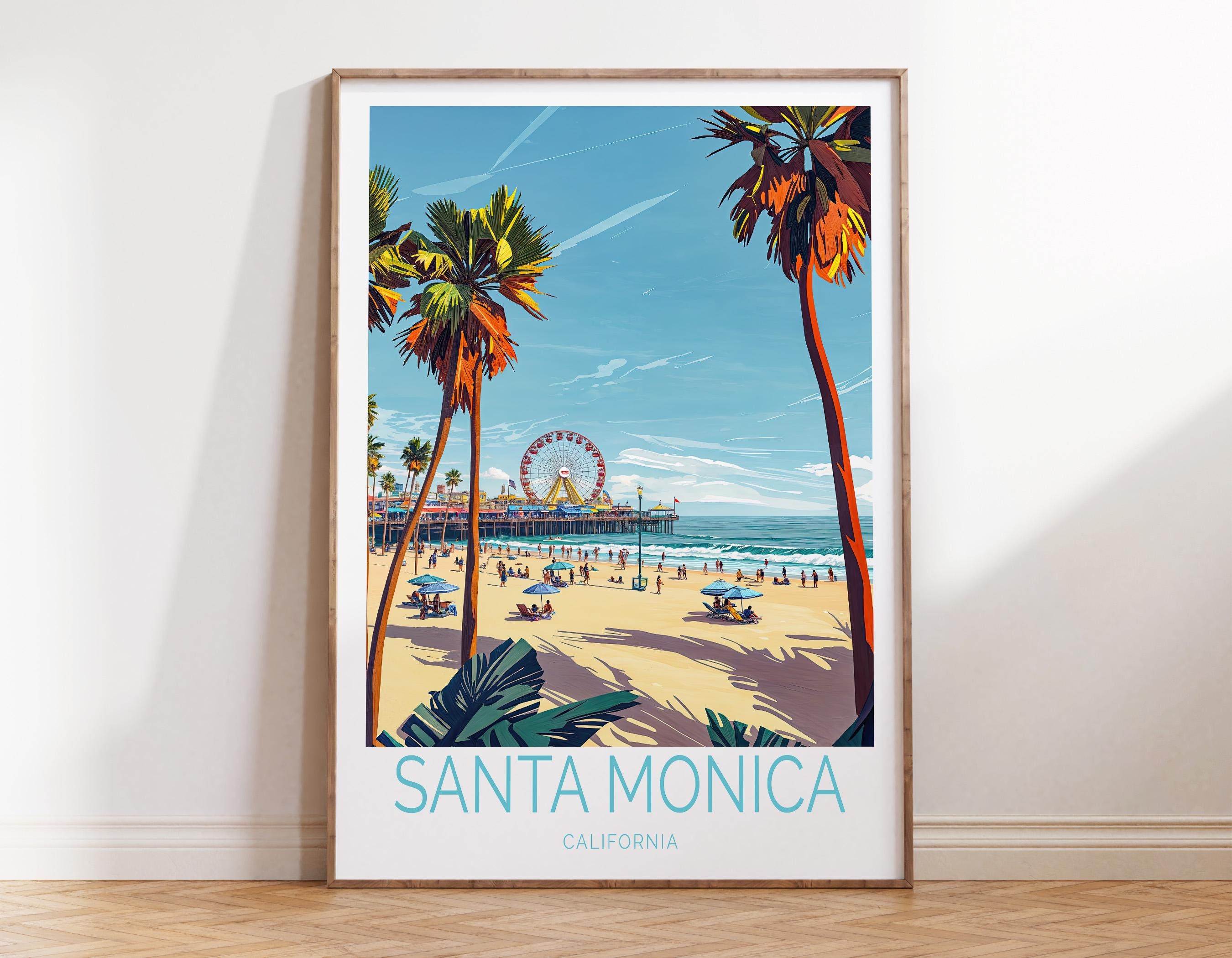 Santa Monica California Travel Poster, California Wall Art, Santa ...