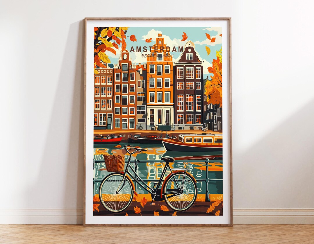 Amsterdam Travel Poster, Amsterdam Netherlands Travel Wall Art ...