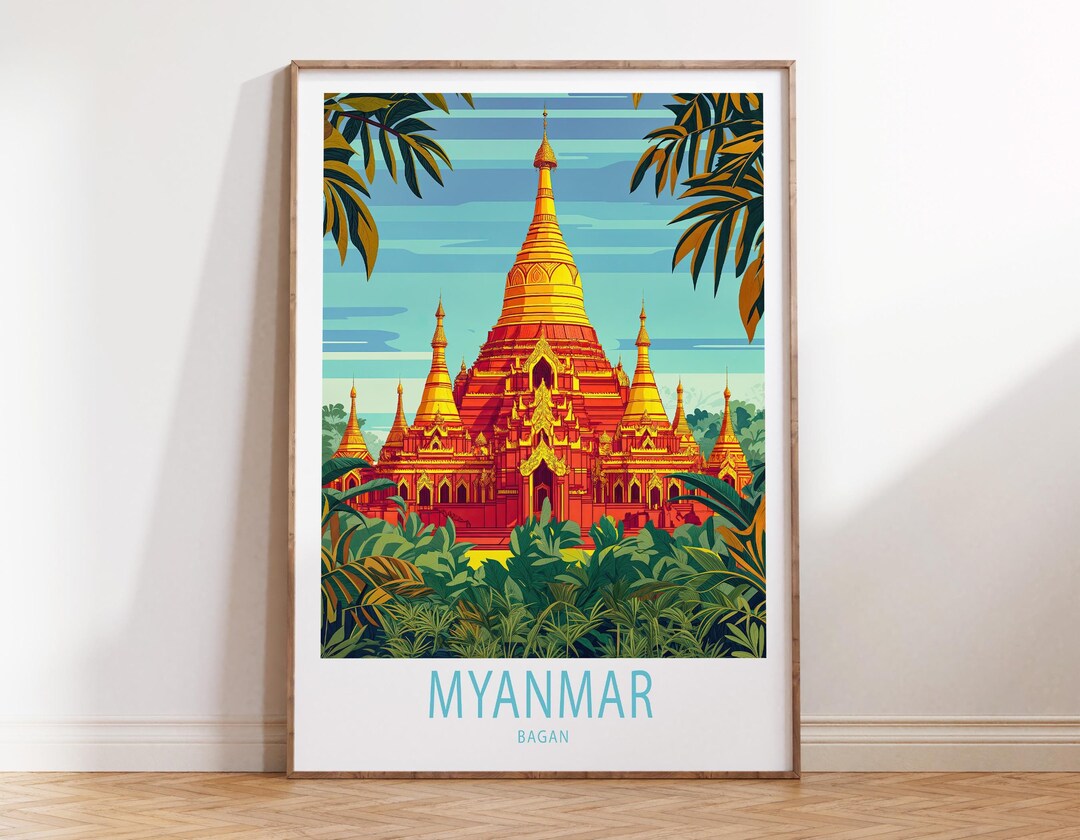 Myanmar Bagan Travel Poster, Began City Wall Art, Myanmar Began Travel ...