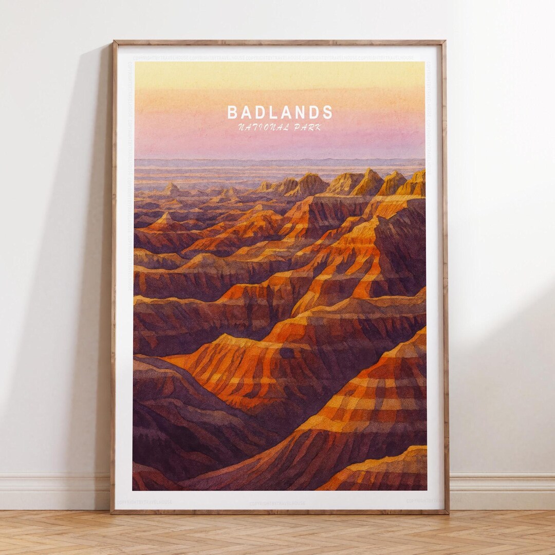 Watercolor Travel Poster Badlands National Park Print, Badlands Art ...