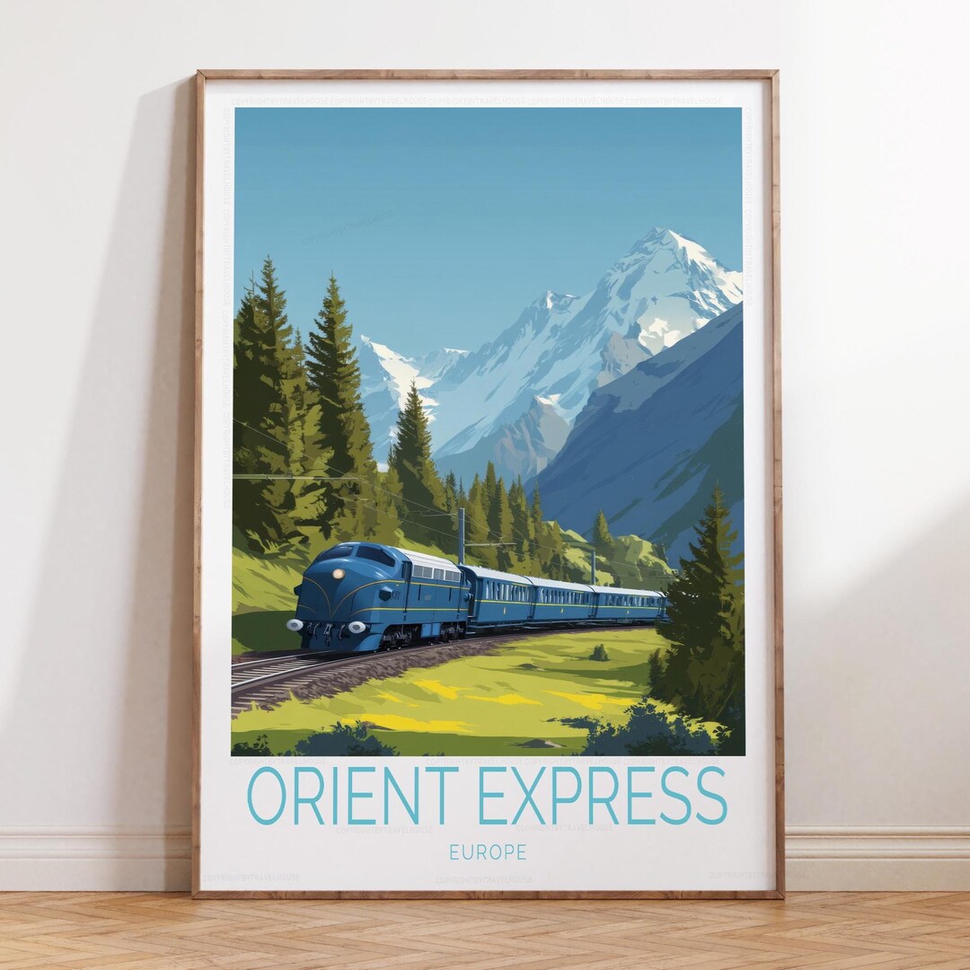 Orient Express Europe Poster – Blue Train Through the Alps, Vintage ...