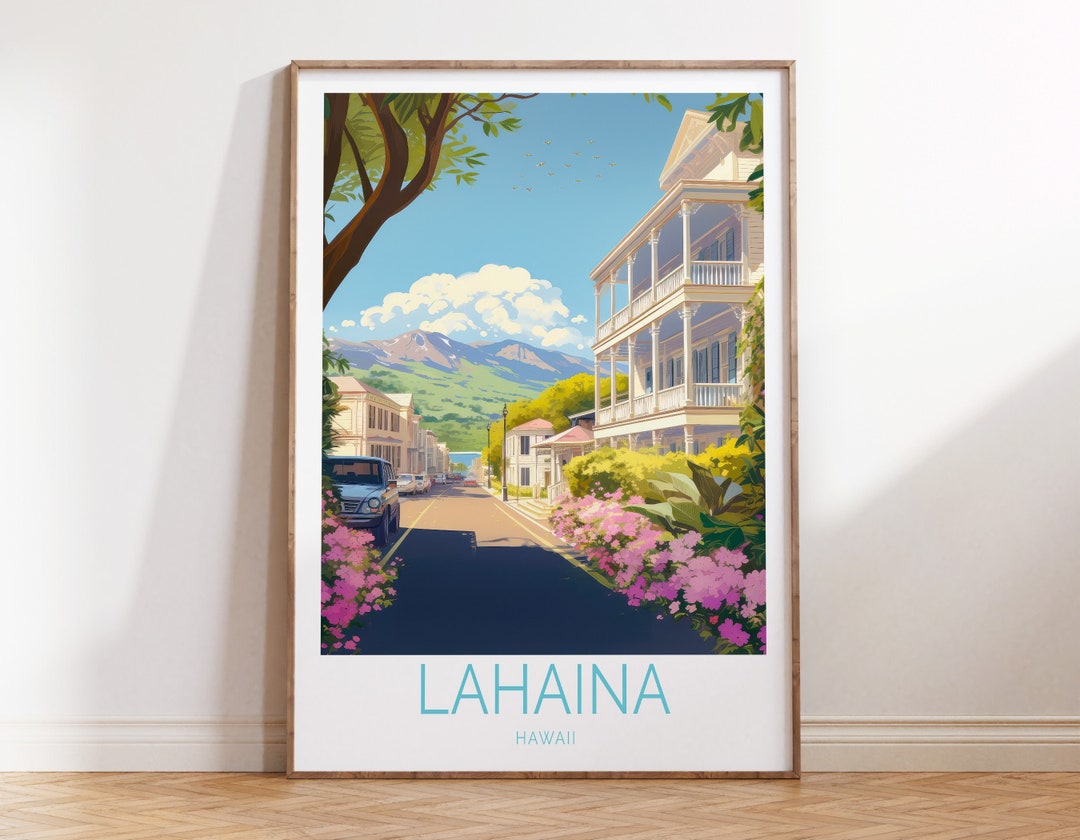 Hawaii Lahaina Beach Coastal Travel Poster, Lahaina Hawaii Travel Wall ...