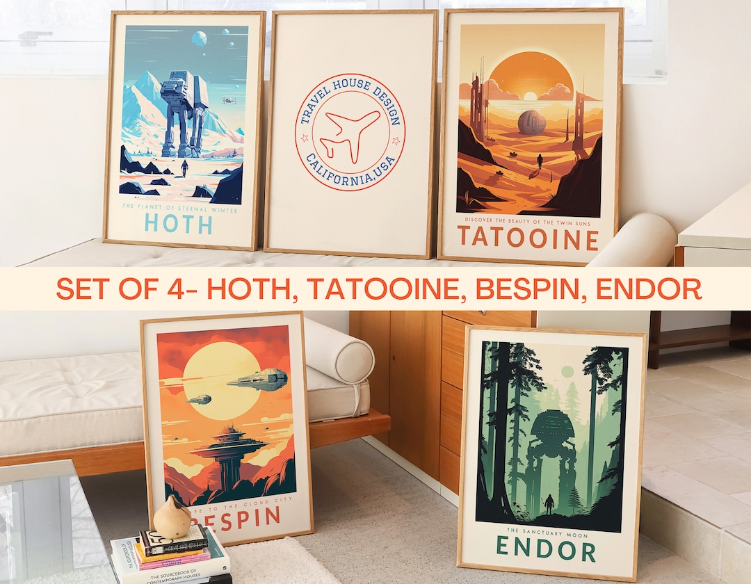 NEW, Set of 4, Star Wars Planets Poster, Star Wars Tatooine Travel ...