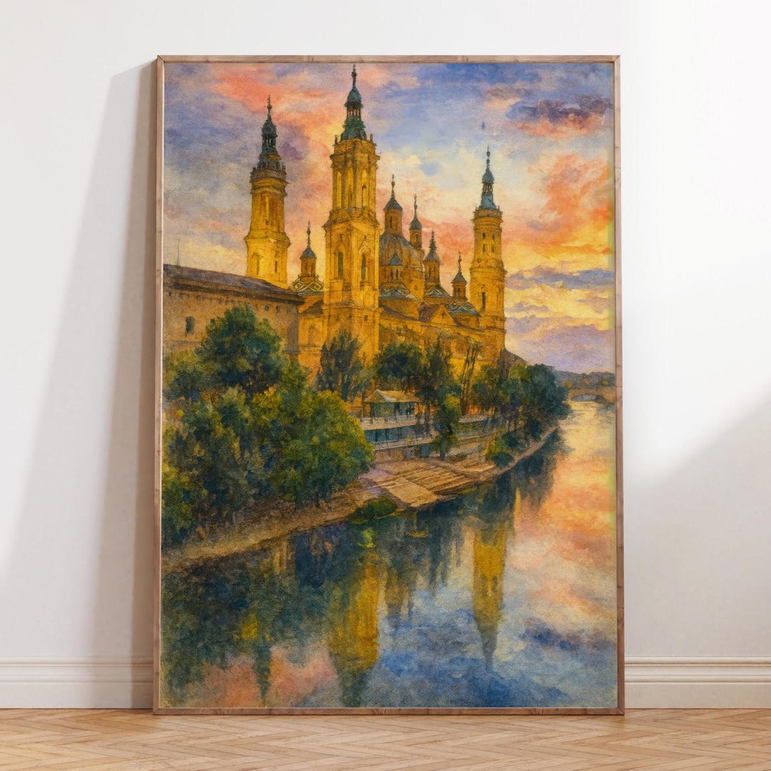 Zaragoza Watercolor Poster, Spain Wall Art, Basilica Del Pilar Print - Etsy