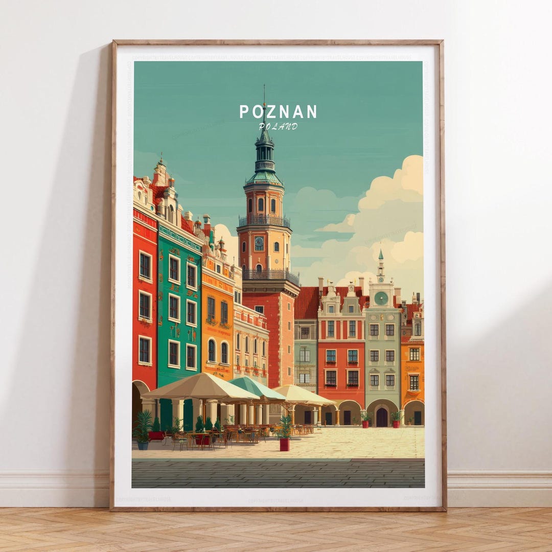 Poland Wall Art, Historic Market Square Scene, Colorful Travel Poster ...