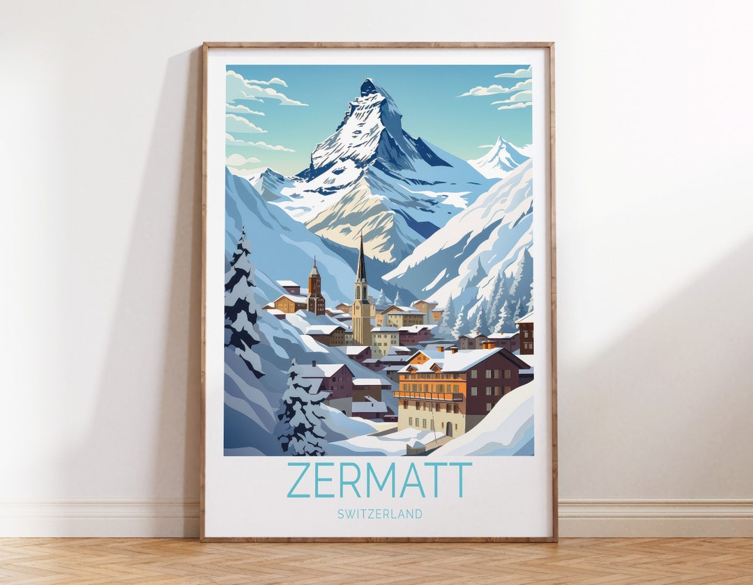 Zermatt Switzerland Travel Poster, Zermatt Switzerland Winter Poster ...
