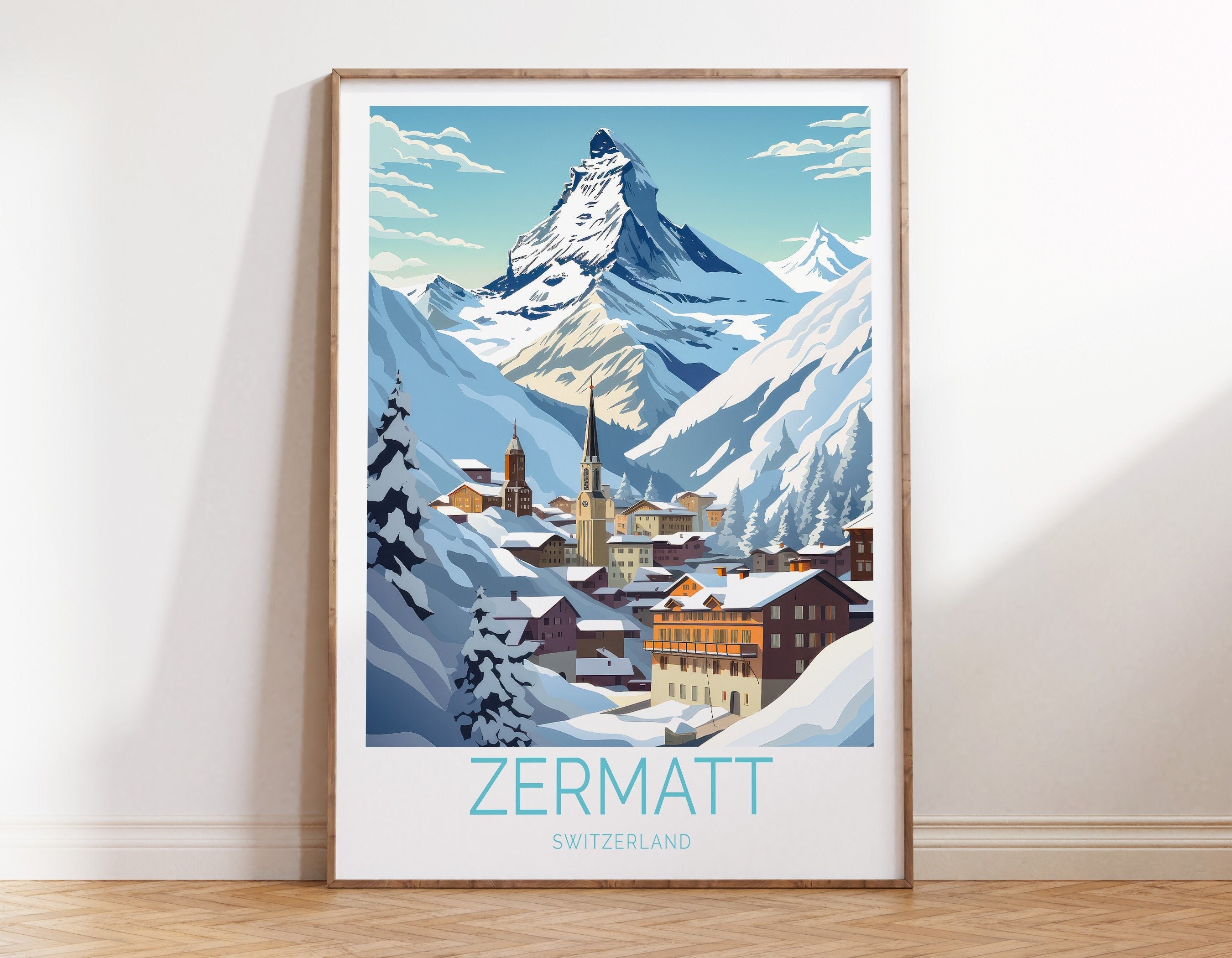 Zermatt Switzerland Travel Poster, Zermatt Switzerland Winter Poster ...