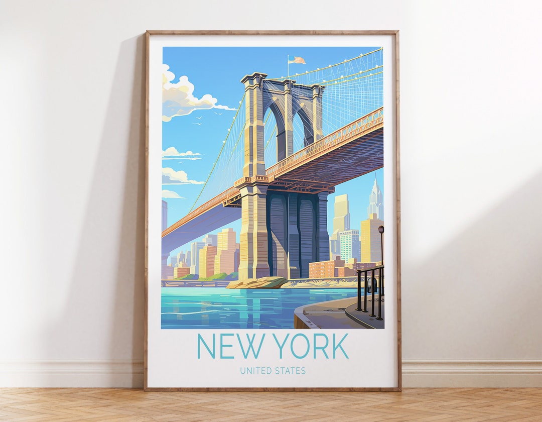Brooklyn Bridge New York Travel Poster, New York Travel Gift, Brooklyn ...