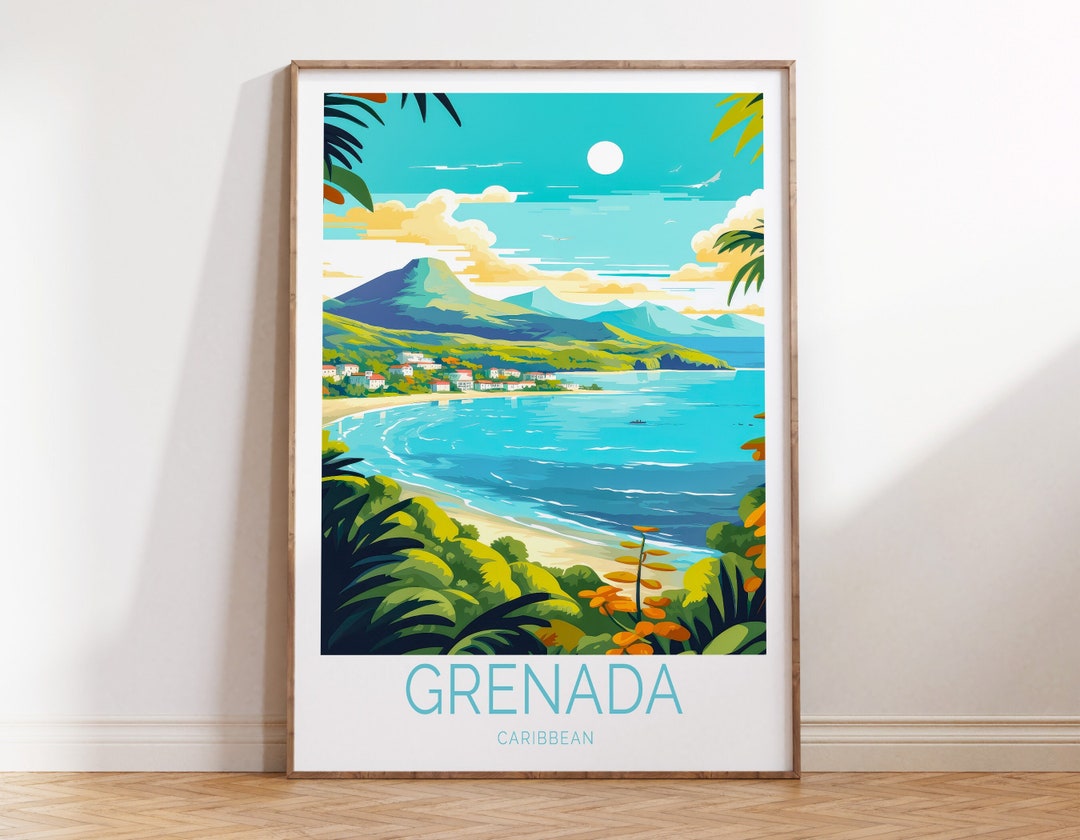 Grenada Island Travel Poster, Grenada Caribbean Travel Wall Art ...