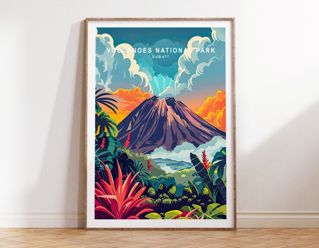 Volcanoes Hawaii Travel Poster, Volcanoes National Park Decor, Hawaii ...