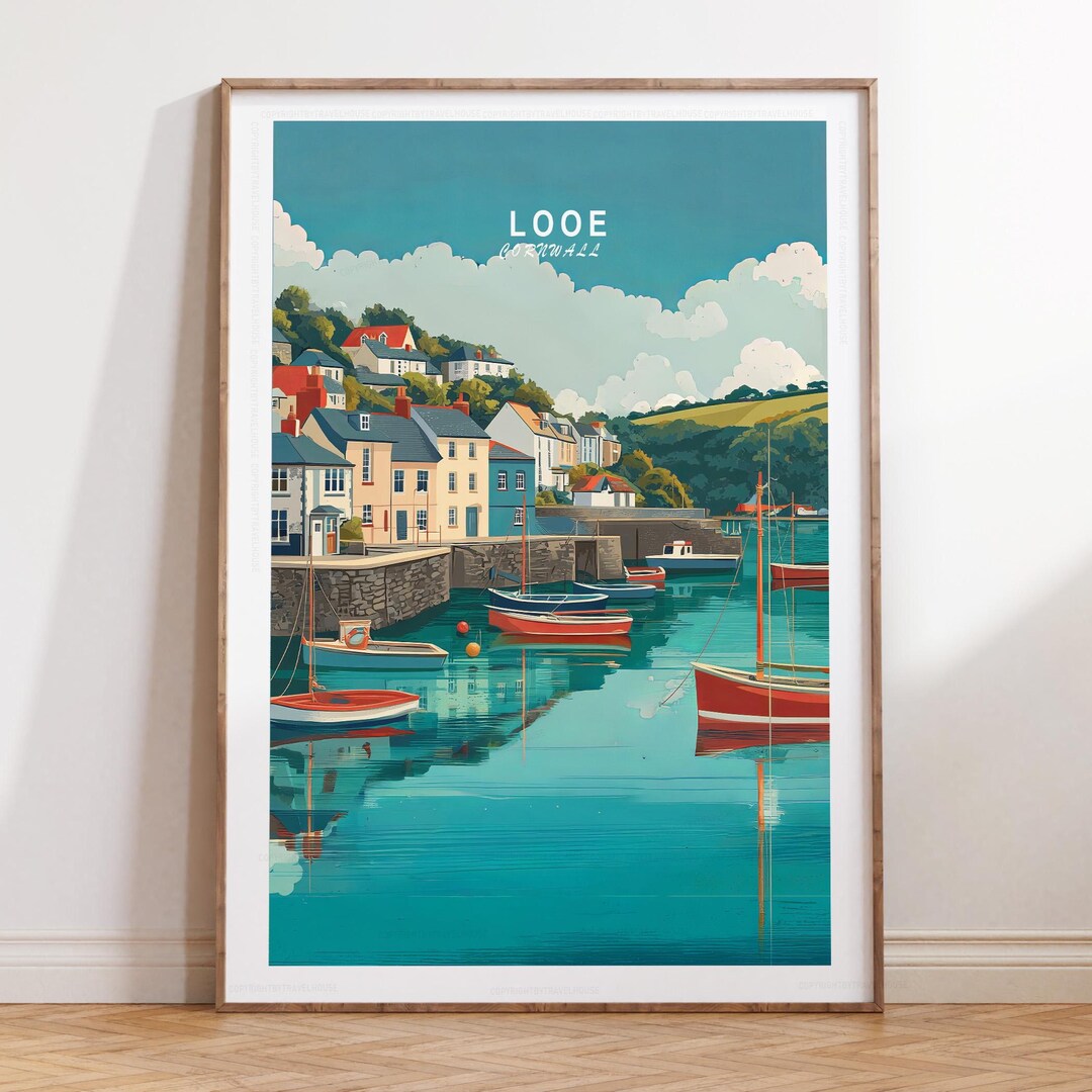 Looe Corwall Travel Poster, Looe Corwall Travel Wall Art, Looe Corwall ...