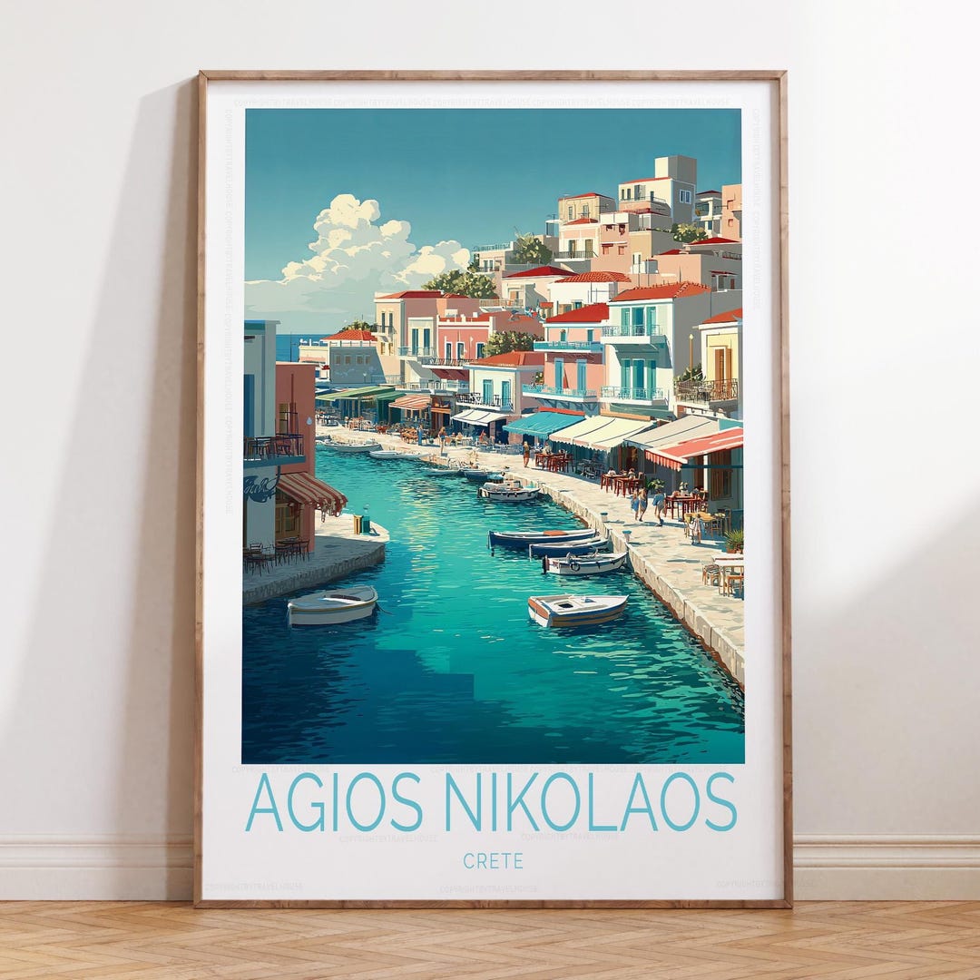 Agios Nikolas Crete Travel Poster, Agios Nikolas Travel Wall Art, Crete ...