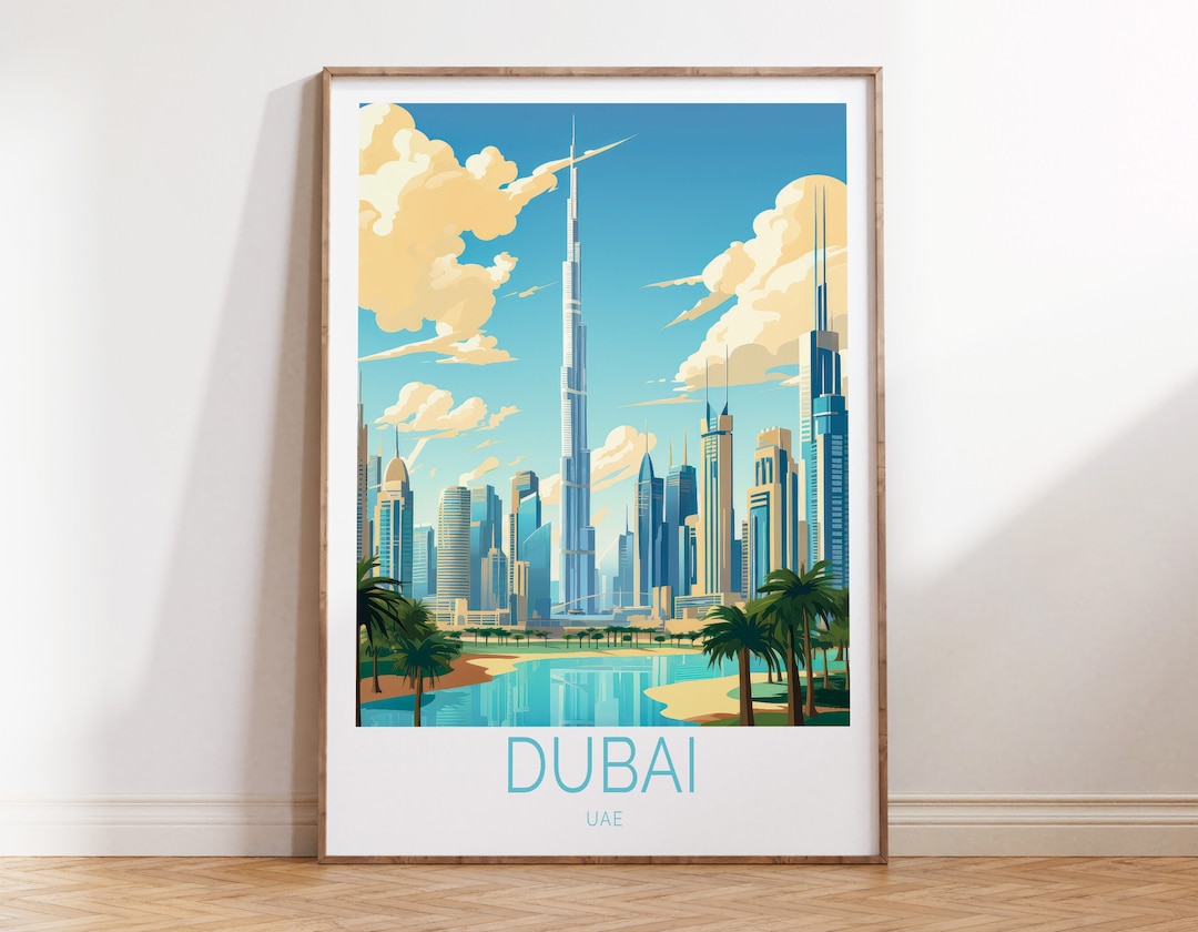 Dubai Travel Poster, Dubai UAE Travel Wall Art, Burj Khalifa Dubai ...