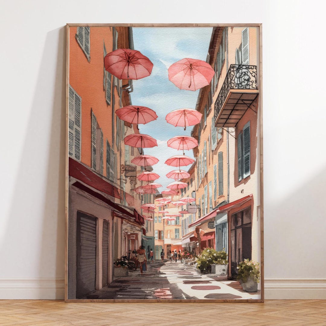 Grasse France Umbrella Street, Watercolor City Art, French Travel Wall ...