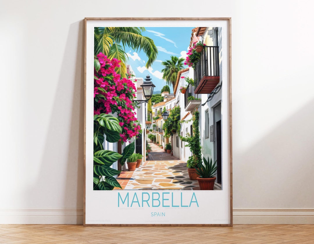 Marbella Travel Poster, Marbella Spain Travel Wall Art, Spain Wall Art ...