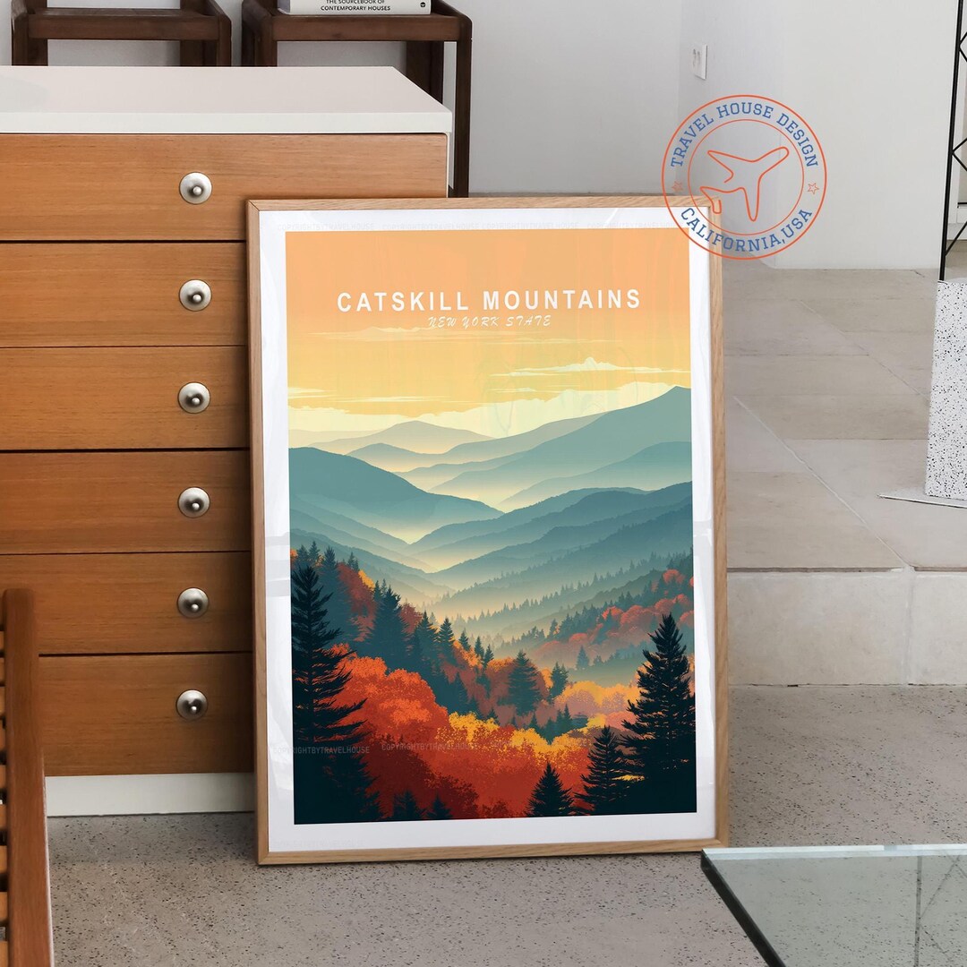 Catskill Mountains New York Travel Poster – Vintage Landscape Wall Art ...