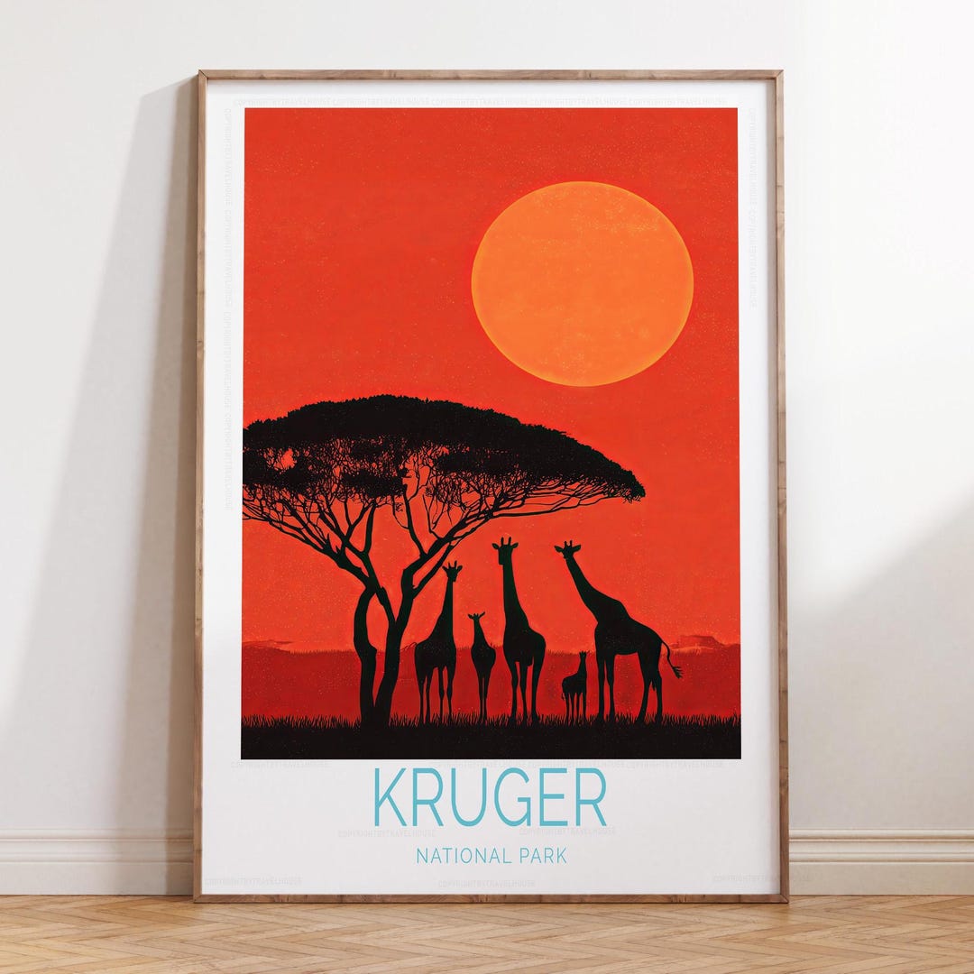 Kruger National Park Travel Poster, National Park Travel Print, Kruger ...