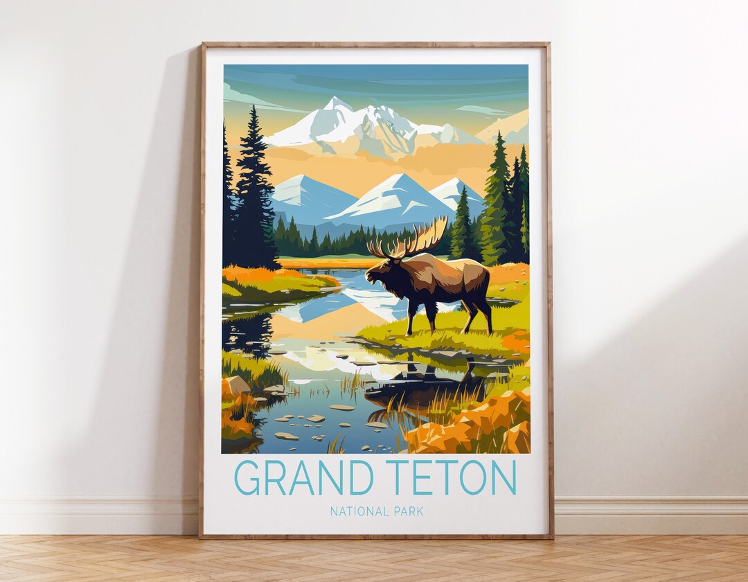 Grand Teton National Park Travel Poster, Grand Teton Wyoming Poster ...