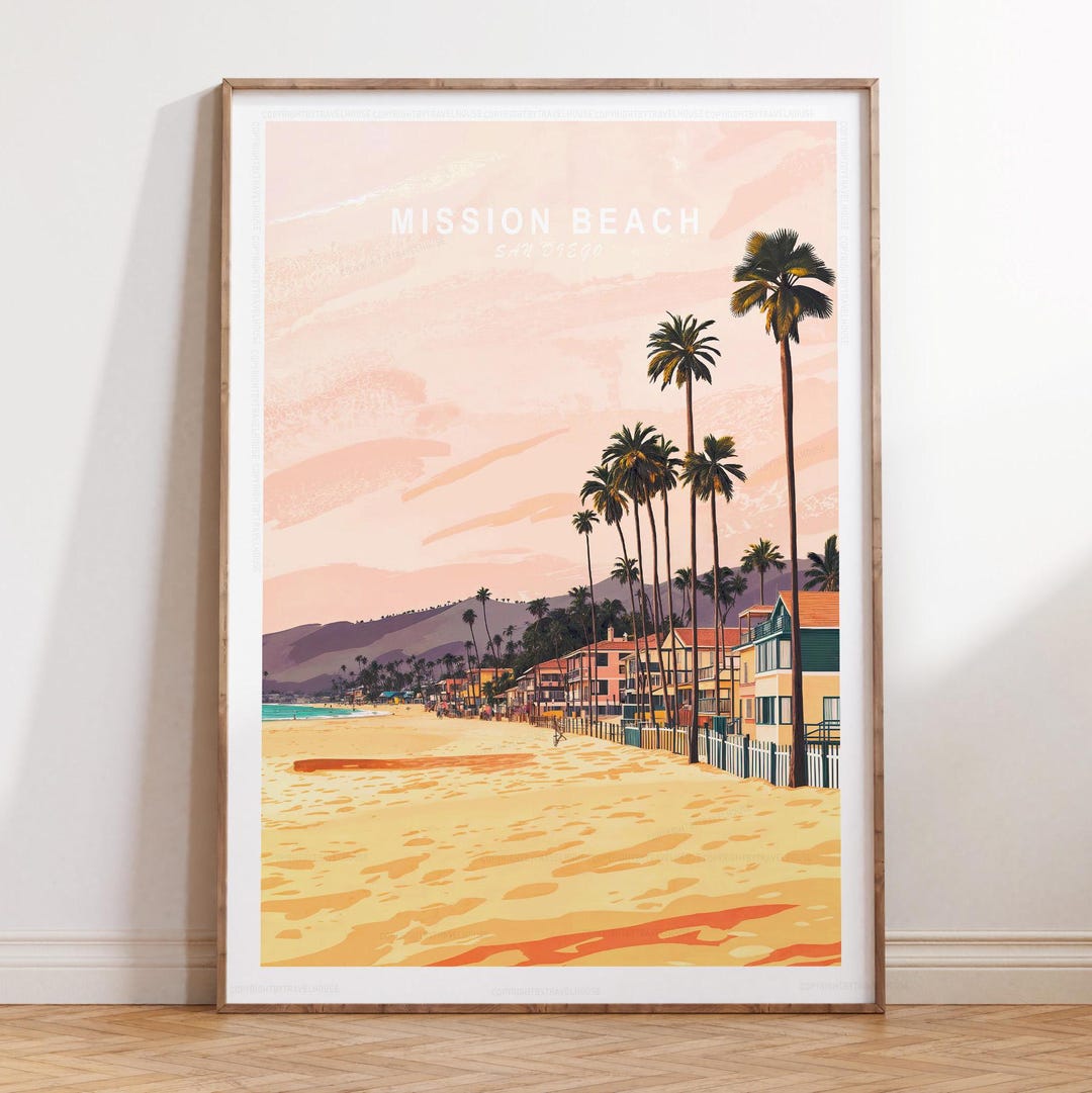 Mission Beach California Travel Print, Mission Beach San Diego Wall Art ...