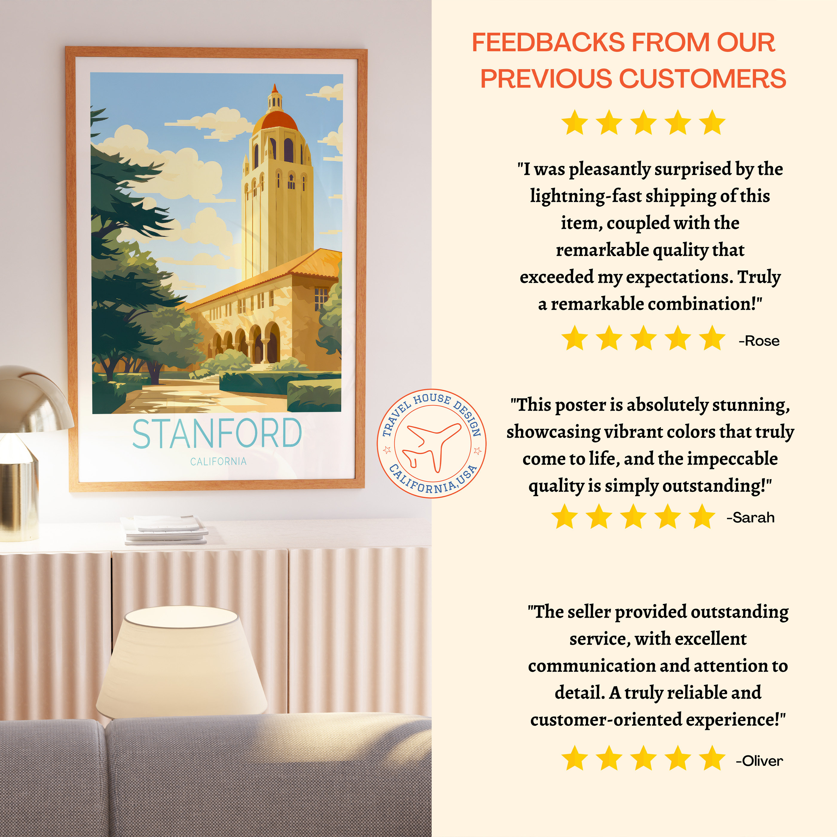 Stanford University Campus Travel Poster, Stanford California Poster ...