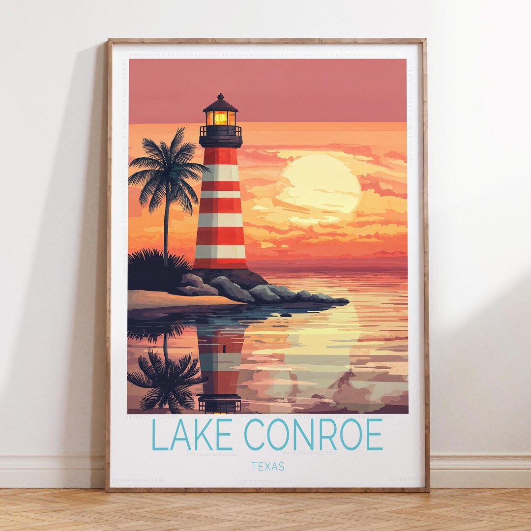 Lake Conroe Texas Travel Poster, Lake Conroe Travel Wall Art, Texas ...