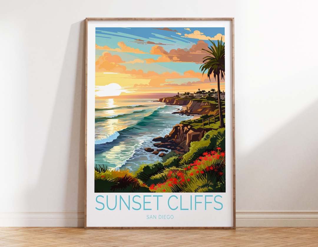 Sunset Cliffs San Diego California Coastal Travel Poster, Sunset Cliffs ...