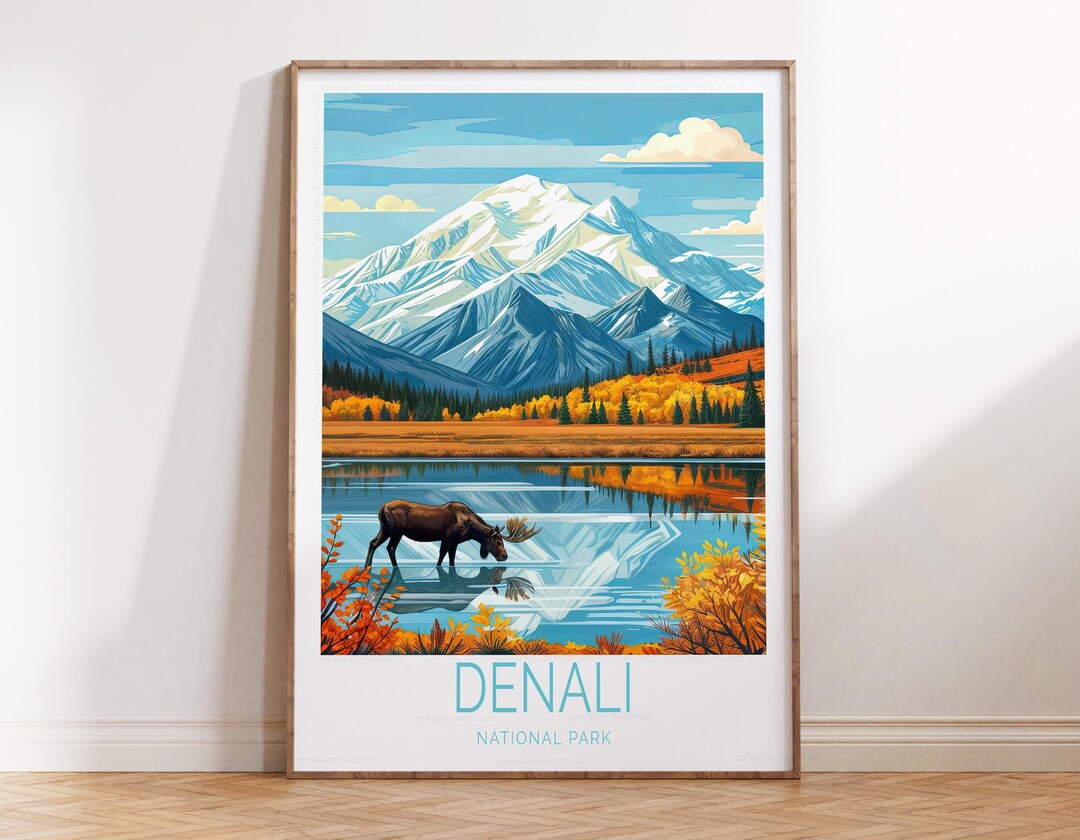 Denali Mount Wall Art, Denali National Park Travel Poster, Alaska ...