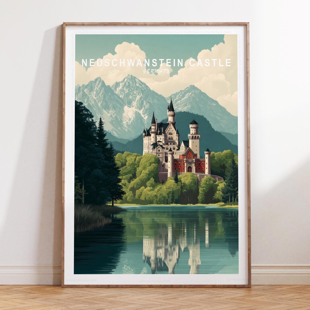 Neuschwanstein Castle Germany Travel Poster, Alpine Lake View Art - Etsy