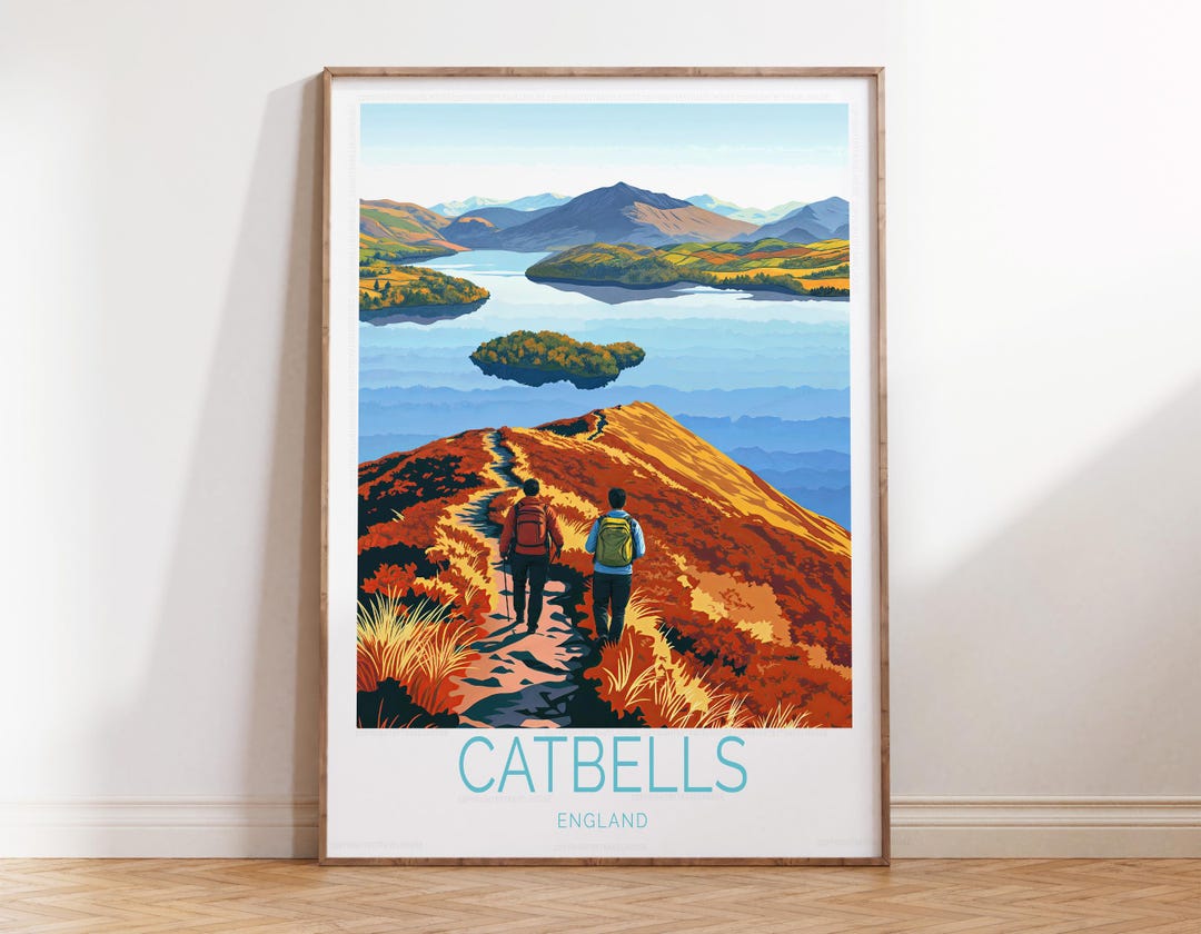 Catbells England Travel Poster, Lake District National Park Wall Art ...