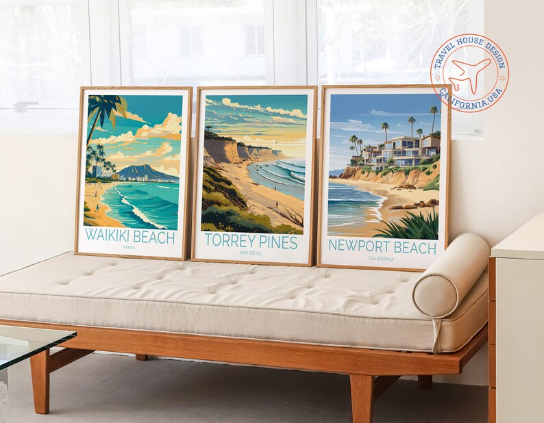 Torrey Pines California Travel Poster, Torrey Pines San Diego Coastal ...