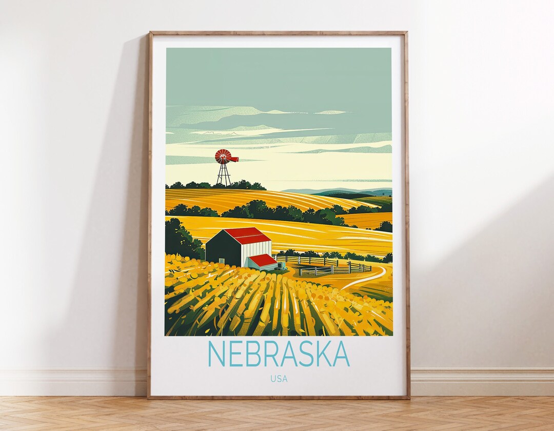 Nebraska Travel Poster, Nebraska USA Art, Nebraska Print, USA Custom ...
