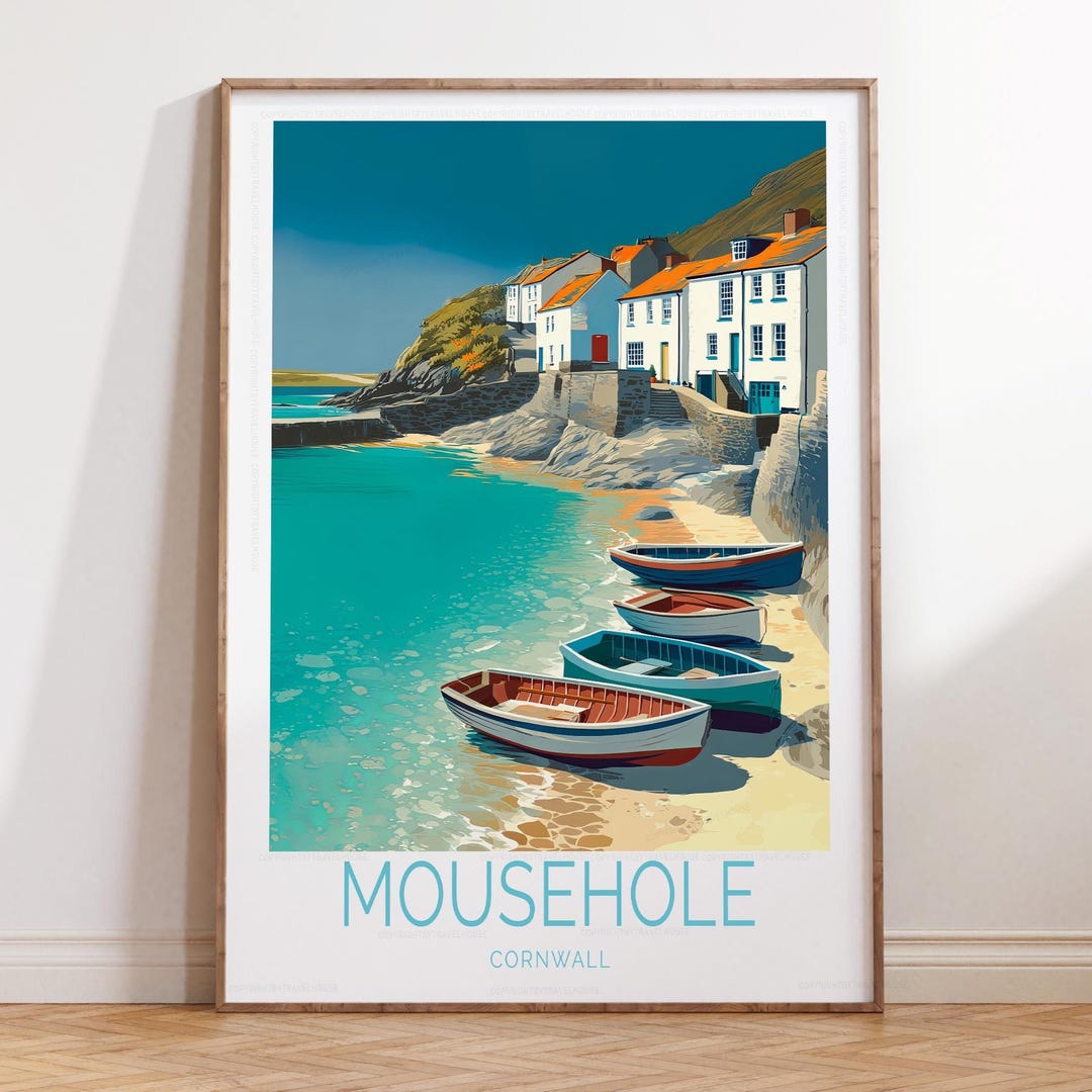 Mousehole Cornwall Travel Poster, Cornwall Wall Art Print, Mousehole ...