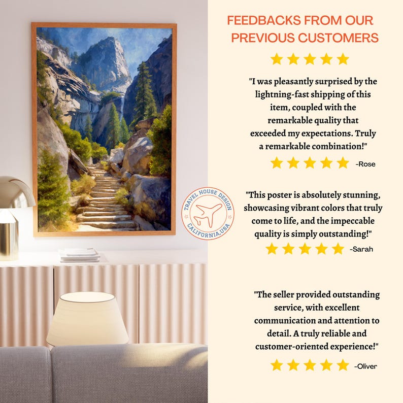 California Mountain Oil Painting, Yosemite National Park Trail, Scenic ...