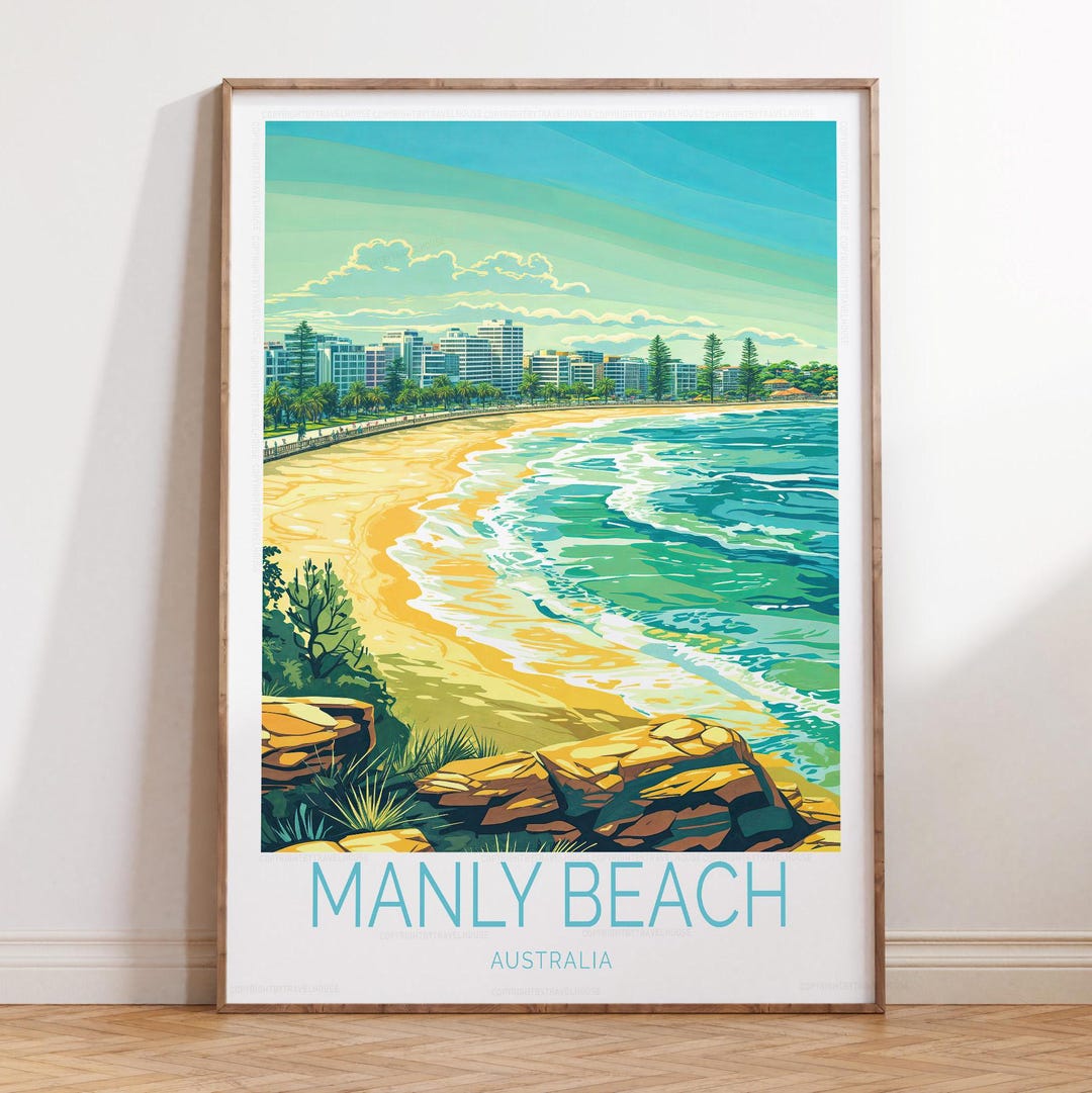 Manly Beach Australia Travel Poster, Australia Wall Art Print, Manly ...