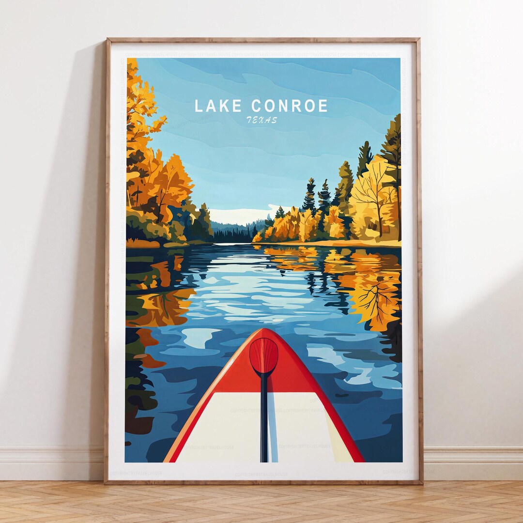 Lake Conroe Travel Wall Art, Lake Conroe Texas Travel Poster, Texas ...