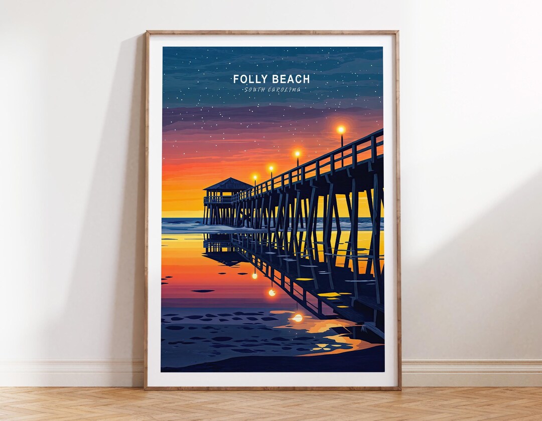 Folly Beach Travel Poster, Folly Beach North Carolina Wall Art, North ...