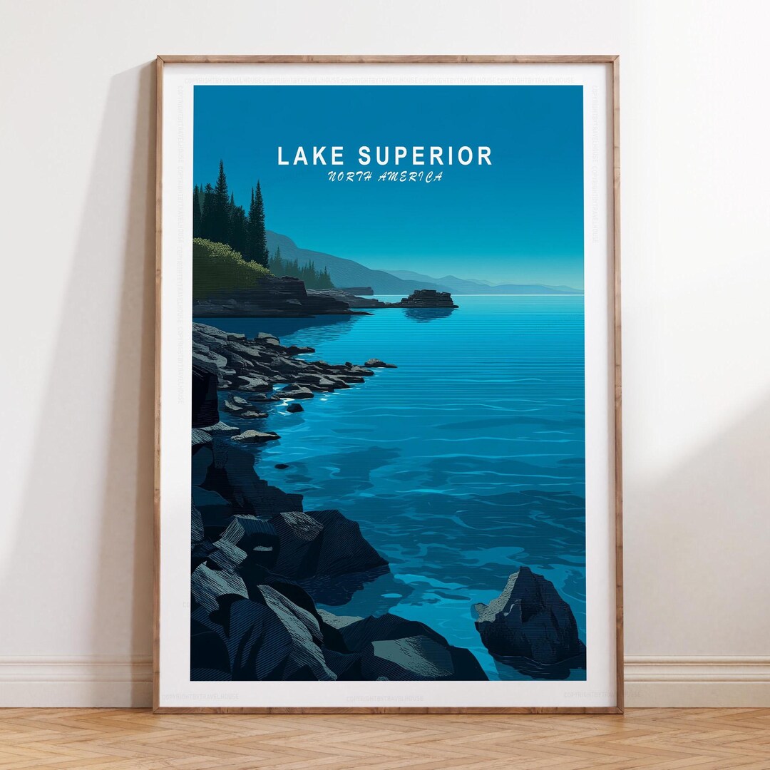 Lake Superior Wall Art Print, North America Travel Poster, Lake ...